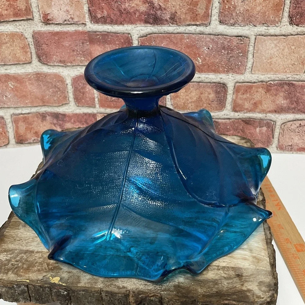 Viking | Other | Viking Glass Bluenique Epic Cabbage Leaf Pedestal Bowl ...